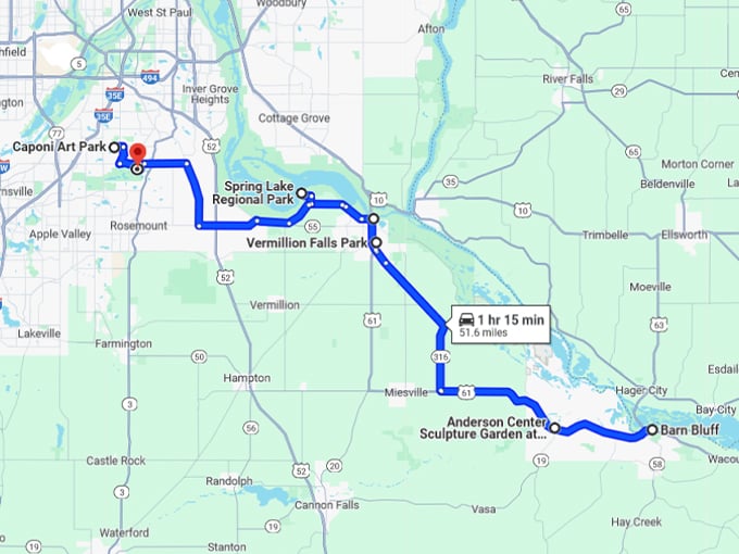 one day trip minnesota map