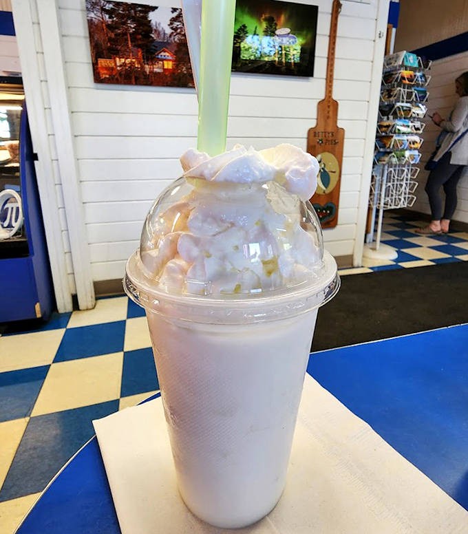 A frosty mountain of vanilla goodness topped with whipped cream &ndash; spoon or straw, you'll need both.