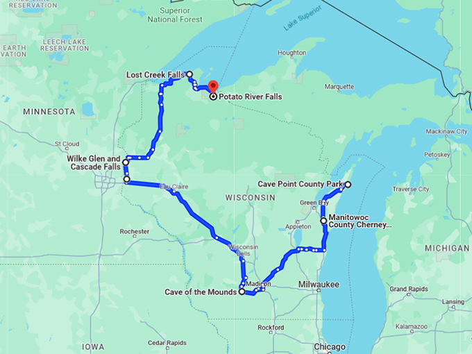 waterfall road trip wisconsin 10 map 1