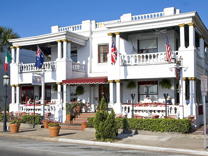 Exterior: The gleaming white fa&ccedil;ade of Casablanca Inn stands like a wedding cake that survived Prohibition, its columns whispering tales of rum-runners past.