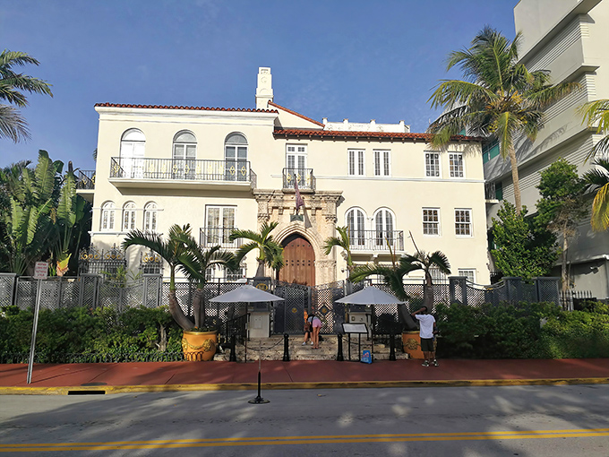 Mediterranean elegance meets Miami sunshine at Villa Casa Casuarina, where palm trees stand guard over this iconic Ocean Drive landmark.
