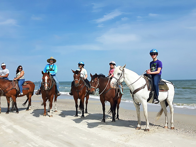 Riders line up along Cape San Blas's pristine shoreline, where horses seem as natural on the beach as seagulls and sunshine.