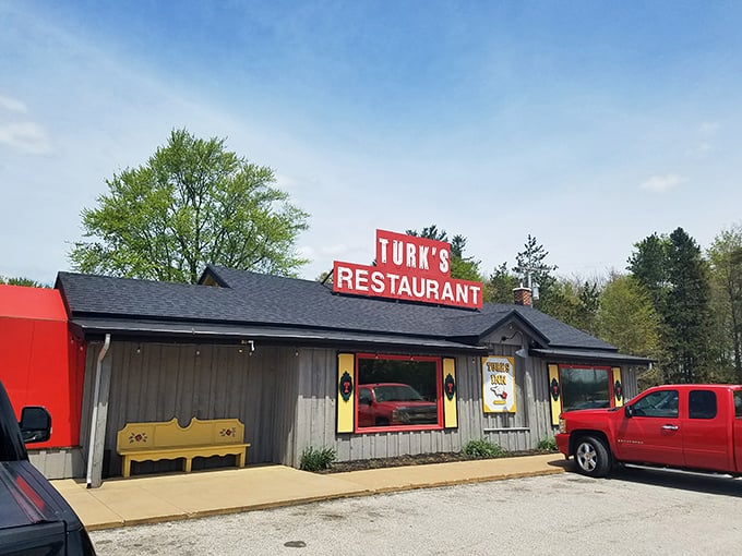 Turk's Tavern: That iconic red sign beckons hungry travelers like a lighthouse for the famished, promising comfort food treasures within these humble walls.