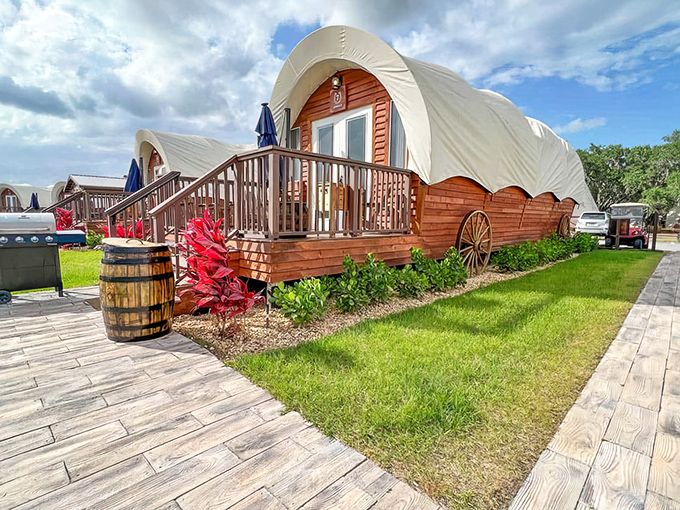 Westgate River Ranch Resort's luxe covered wagons blend pioneer aesthetics with modern comforts, proving the Oregon Trail could've been much cushier.