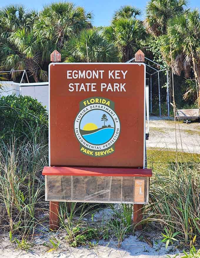 The state park sign welcomes visitors to one of Florida's best-kept secrets, a place where admission gets you history, nature, and beaches without the crowds.