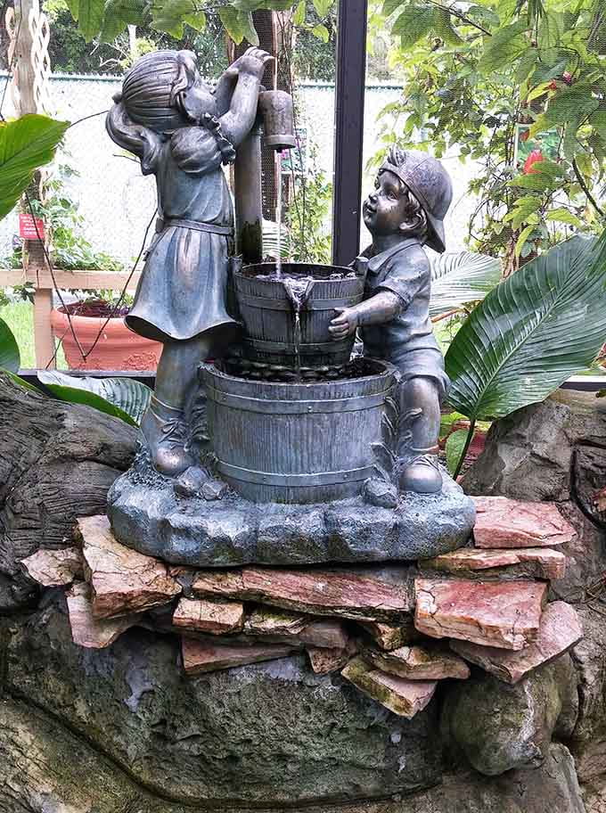 The fountain adds a soundtrack of trickling water to your butterfly ballet, because ambiance matters.