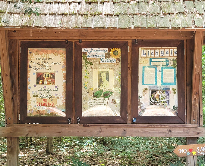 The information board tells Lichgate's story, though it modestly leaves out the part about being Florida's answer to Narnia.