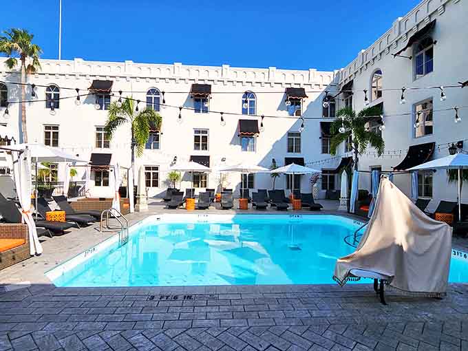 Casa Monica's distinctive white castle-like architecture stands out in historic St. Augustine, promising regal romance within.