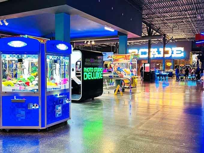 The arcade stretches into the distance like a digital buffet, offering more gaming options than any reasonable person could sample.