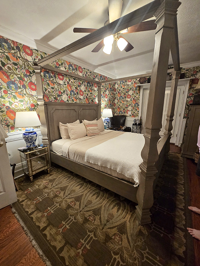 Floral Canopy Bedroom: Dreams come wrapped in botanical splendor here, though some guests report their dreams feel suspiciously like conversations with friendly spirits.