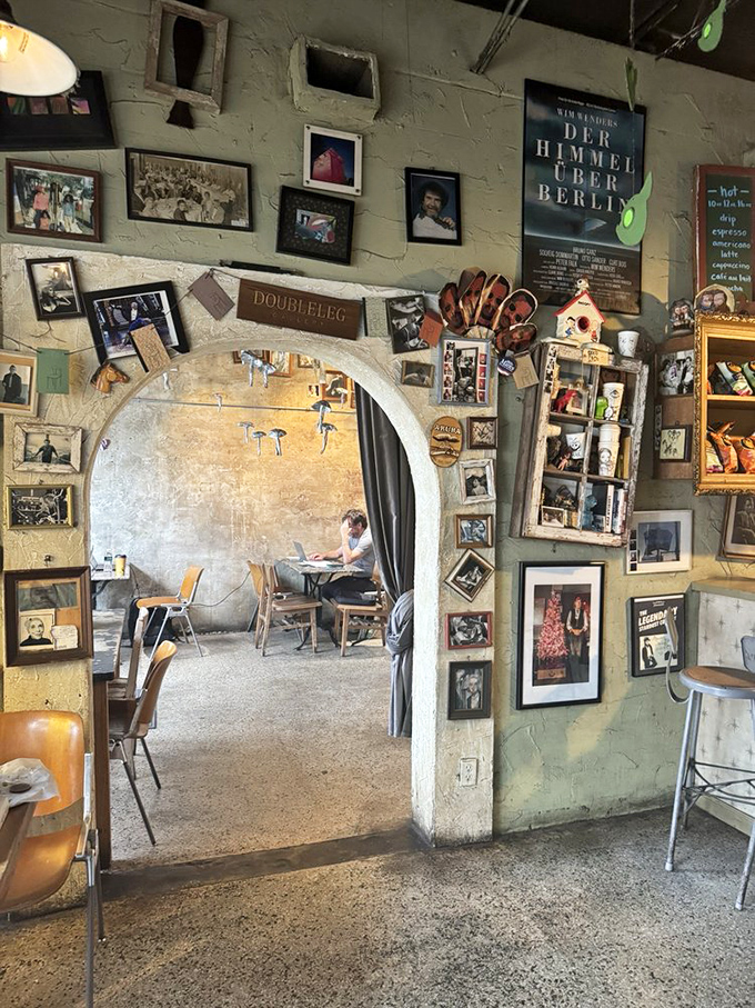 The gallery area feels like stepping into someone's extremely cool living room, where every wall tells stories through carefully curated frames.