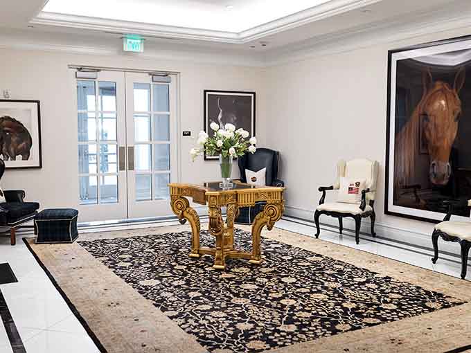 Equestrian portraits and ornate furniture prove that elegance doesn't have to be boring, it just needs the right amount of horse-themed confidence.