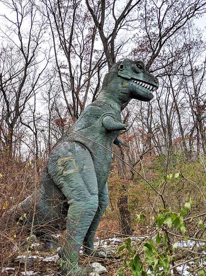 This T-Rex profile could use some dental work, but still manages to look impressive against the Michigan sky.
