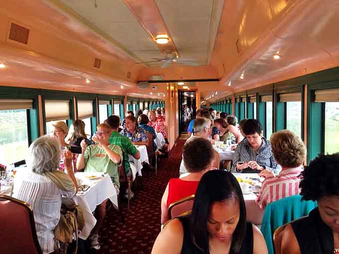 Diners become detectives between courses, exchanging theories across tables while savoring each bite of their gourmet meal.