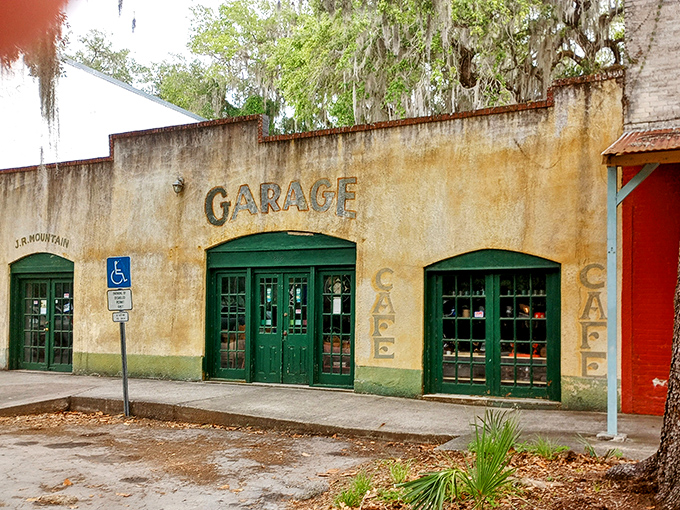 This transformed garage proves that reinvention can preserve character &ndash; the green doors still welcome, just with menus instead of motor oil.