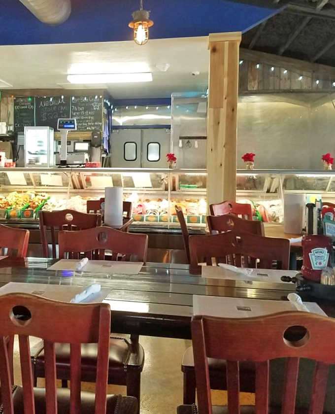 The fish market counter &ndash; where today's catch meets tomorrow's dinner plans. Those display cases are like aquatic jewelry boxes.