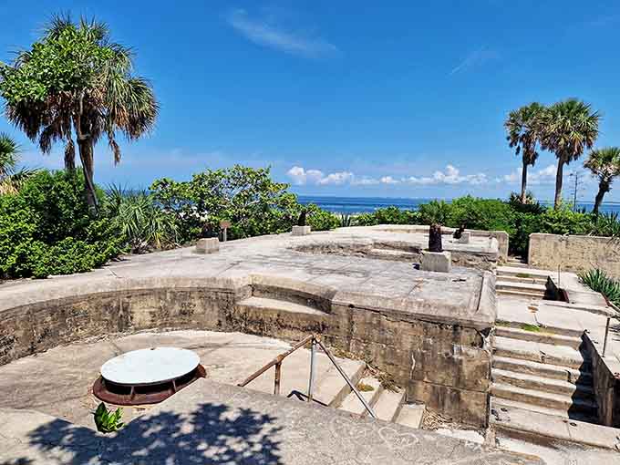 Fort Dade's ruins create dramatic compositions against blue skies, proving that even military installations can age gracefully when nature takes over the decorating.