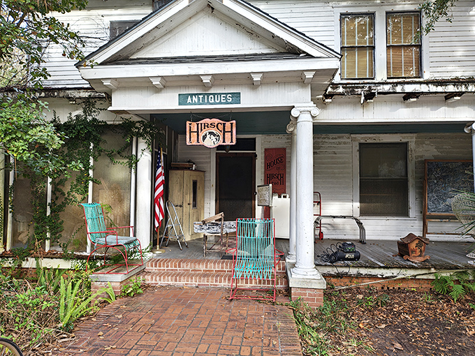 Hirsch Antiques' weathered porch and vintage sign promise the thrill of the hunt &ndash; where someone else's discards become your discoveries.