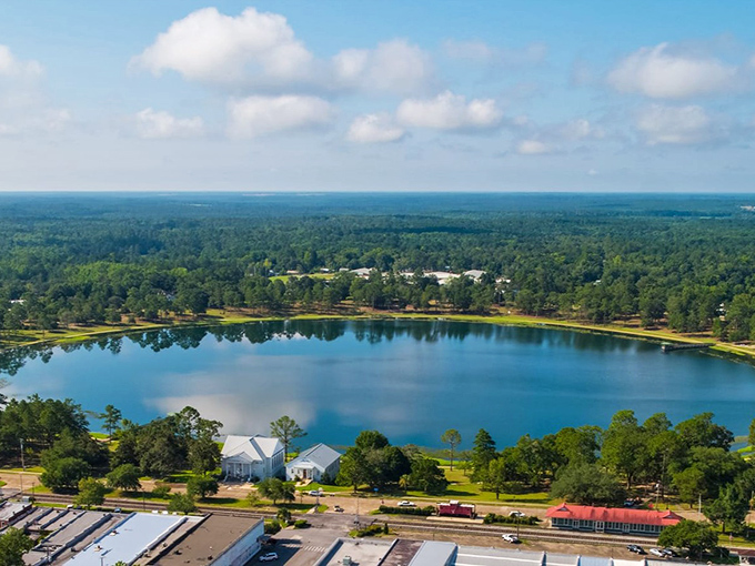 Lake DeFuniak shimmers like a sapphire set in an emerald band, proving Mother Nature was showing off when she created this nearly perfect circle of blue.