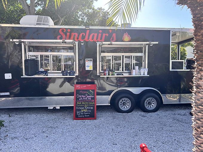Sinclair's food truck brings gourmet flavors to casual island dining, with a chalkboard menu that changes with the day's freshest catches and inspirations.