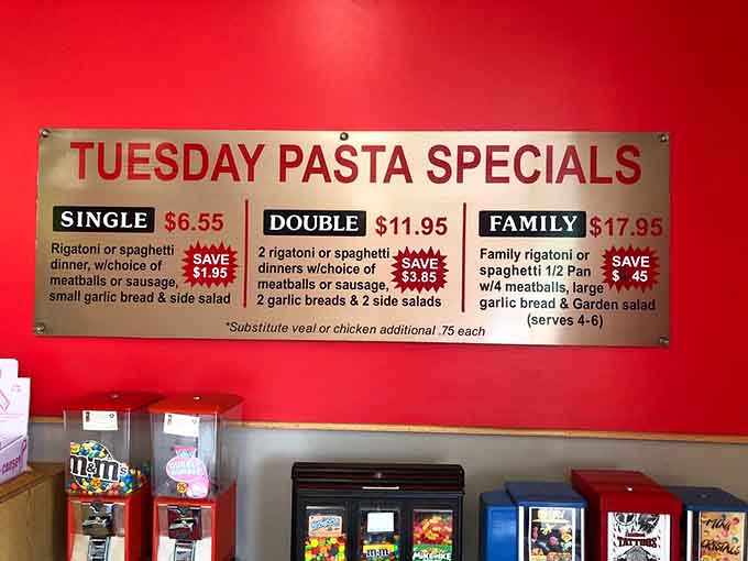 Tuesday pasta specials mean you can get your Italian fix in noodle form, because apparently being great at sandwiches wasn't enough for these overachievers.