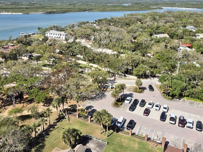 From above, the lighthouse grounds reveal themselves as a carefully preserved historic complex, a time capsule of Florida's maritime heritage.