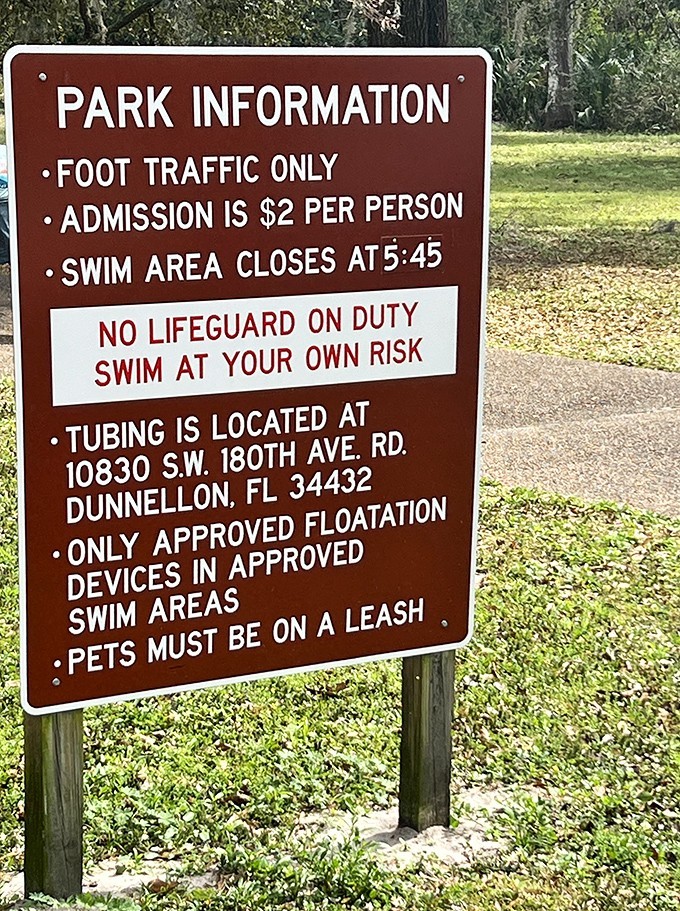 Park rules that basically say: "Have fun, stay safe, and please don't try to take the springs home with you."