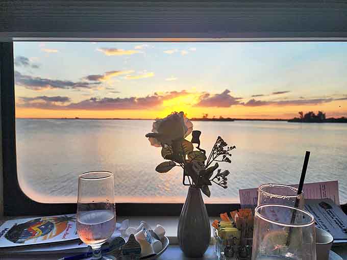 Florida's waterways provide a constantly changing backdrop, nature's own dinner theater visible through every window of the train.