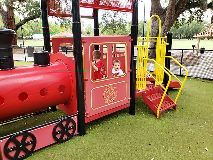 The playground train offers stationary fun for the youngest visitors &ndash; a perfect photo opportunity while waiting for the real miniature rides.