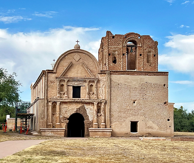 Tumac&aacute;cori Mission's weathered walls tell stories of the past. This Spanish colonial church stands as a beautiful reminder of the region's complex history.