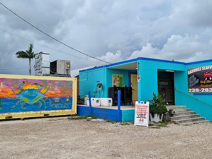Fresh catch headquarters &ndash; this seafood market's turquoise facade hints at the ocean treasures waiting inside.