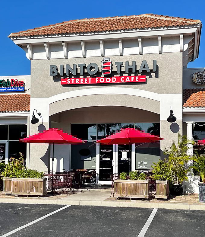 Binto Thai's inviting entrance promises spicy escapes and coconut-scented journeys without the 20-hour flight to Bangkok.