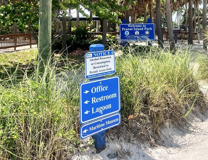 Directional signs point the way to island attractions, though getting pleasantly lost on this 80-acre paradise might be the best adventure of all.