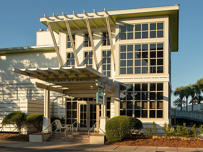 The exterior stands like a coastal sentinel, promising memorable meals within. Those architectural lines echo the horizon they frame so perfectly.