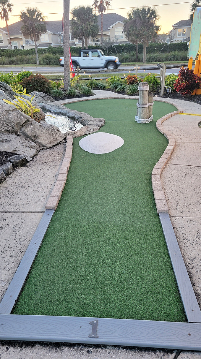 Hole #1 sets the tone with its deceptively simple layout &ndash; like the mini-golf equivalent of a first date that starts easy but gets complicated fast.