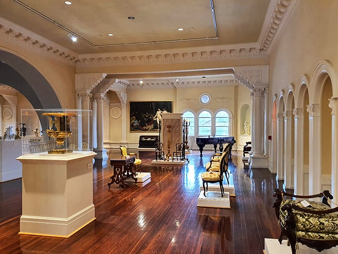 Upstairs in the Lightner Museum, Gilded Age opulence continues—a perfect appetizer before descending to the pool for your actual appetizer.