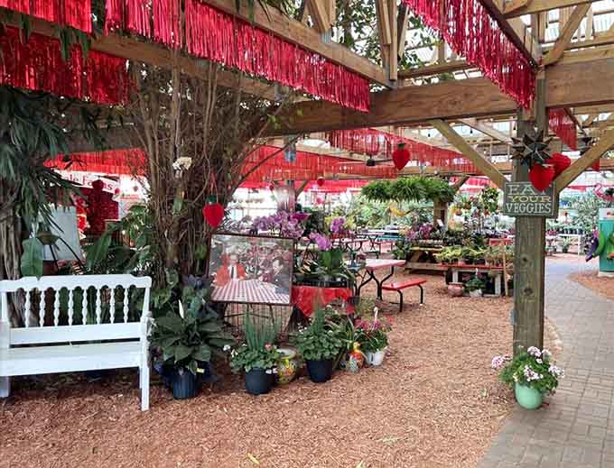 Dine among the flowers and plants in this charming covered area where strawberry shortcake tastes even better.