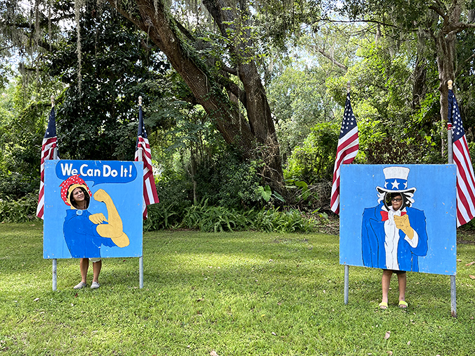These patriotic photo cutouts invite visitors to literally put themselves in the picture &ndash; proving Micanopy's history is still being made.