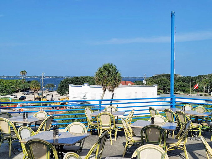 The outdoor seating area offers diners a front-row view of Melbourne's waterfront&mdash;nature's dinner theater at its finest.