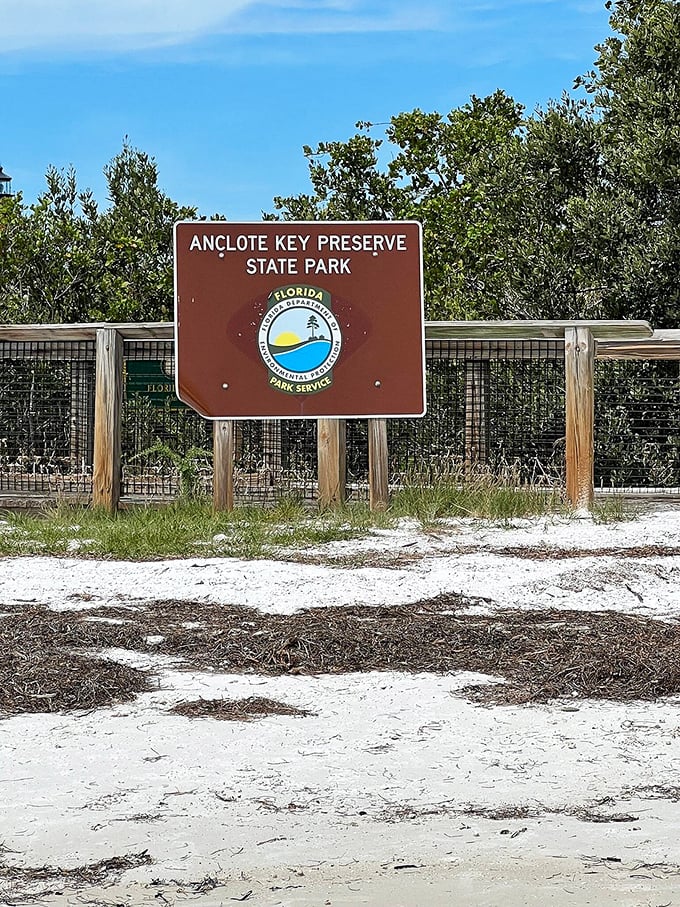 Welcome sign: The brown park marker that signals your everyday worries should stay on the mainland.