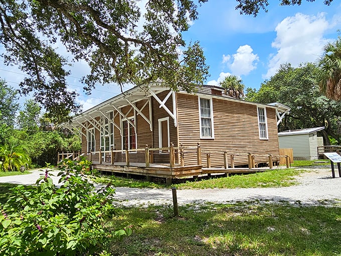Preserved wooden structures at the Koreshan State Historic Site show how settlers created a self-sufficient community in the Florida wilderness.