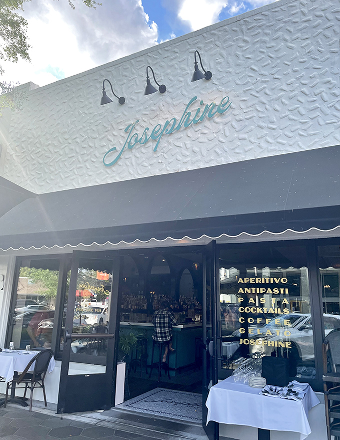 The teal "Josephine" sign promises what lies within &ndash; a modern Italian experience that respects tradition while embracing fresh Florida influences.