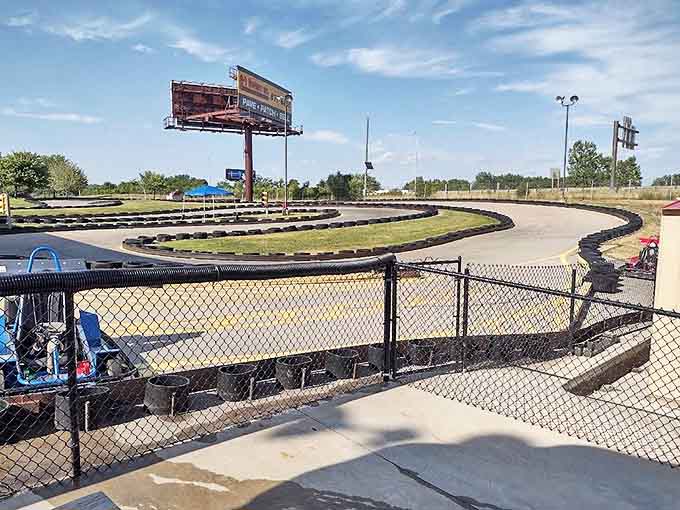 Go-kart track: The outdoor racing circuit where family legends are born and dad's claims about his teenage driving prowess are put to the test.