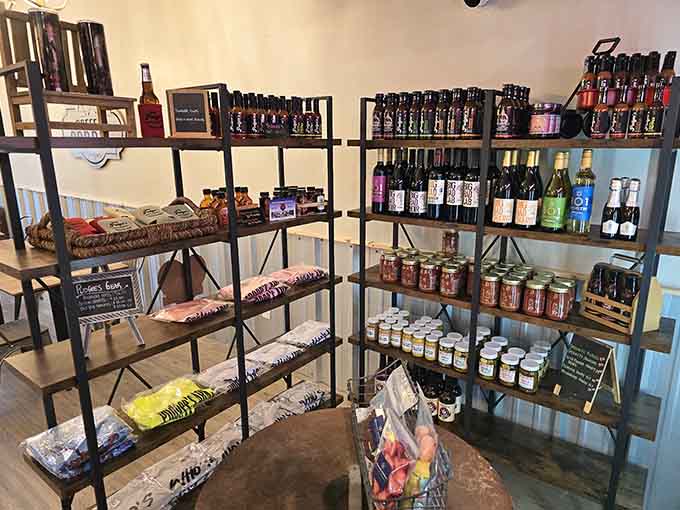 Local products and specialty items line the market shelves, offering treasures to take home and remind you of this hidden gem.