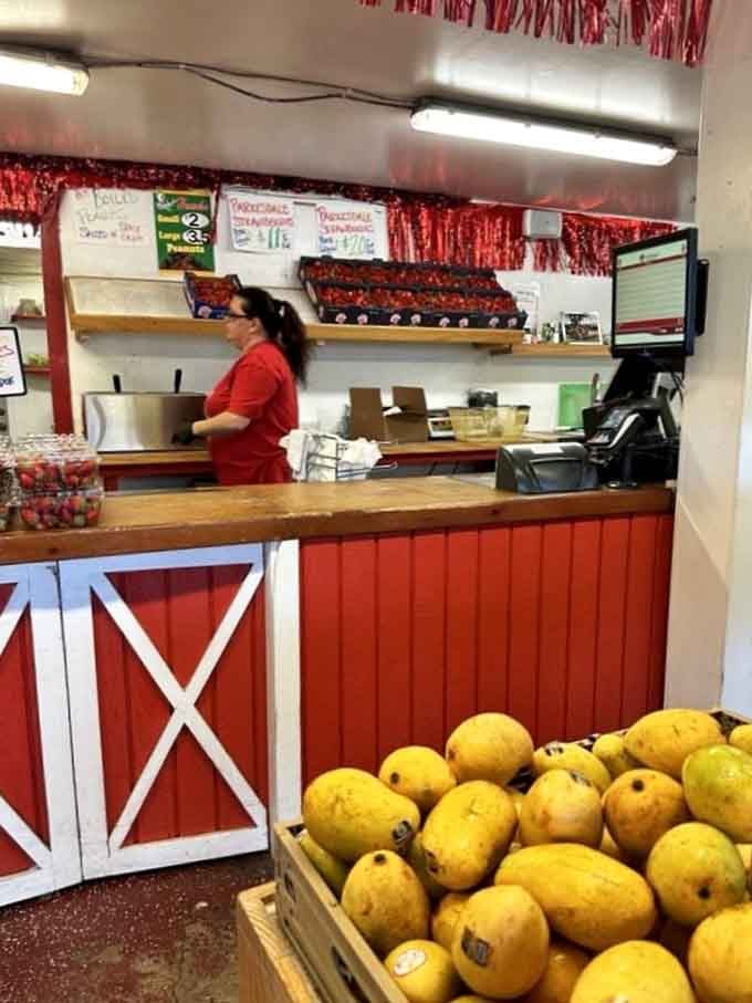 The checkout counter stands ready to ring up your strawberry haul and all those impulse purchases you couldn't resist.