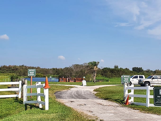 The unassuming entrance to adventure &ndash; where white picket fences mark the boundary between ordinary life and ranch-style escapism.