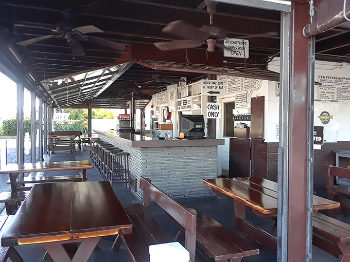 The outdoor dining area offers fresh air and fishing tales &ndash; where strangers become friends over shared love of smoked seafood.