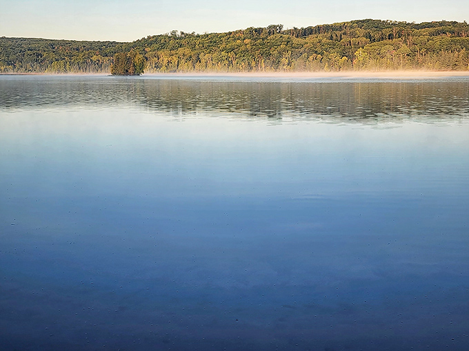 Dawn at Avery Lake, when the mist rises like nature's own special effect and the world feels brand new.