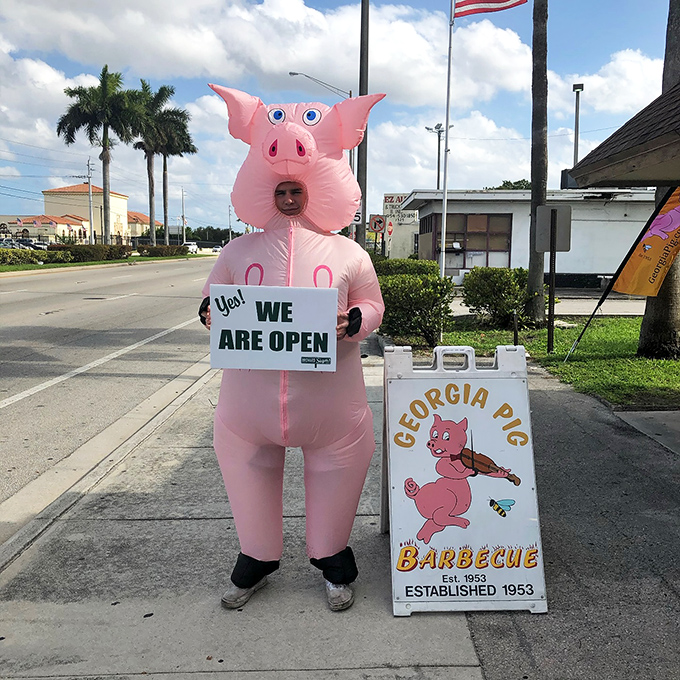 When your barbecue is this good, you can afford to have a sense of humor &ndash; the inflatable mascot bringing smiles before the food even arrives.