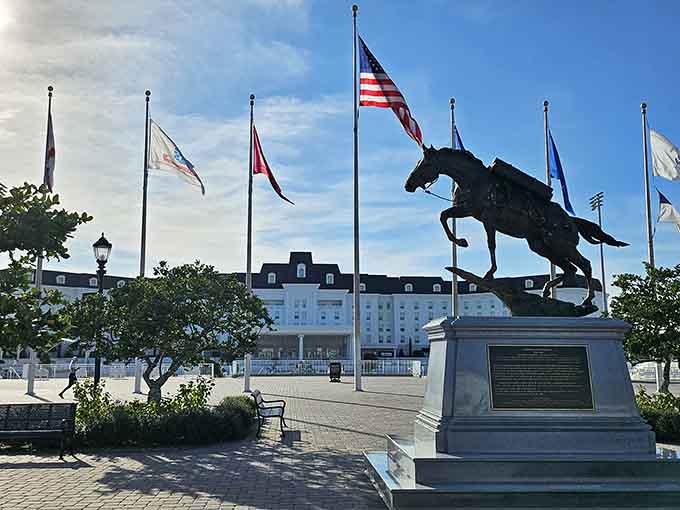 This bronze horse and rider statue captures the spirit of Ocala's equestrian heritage, standing proud against the Florida sky like a promise of adventure.